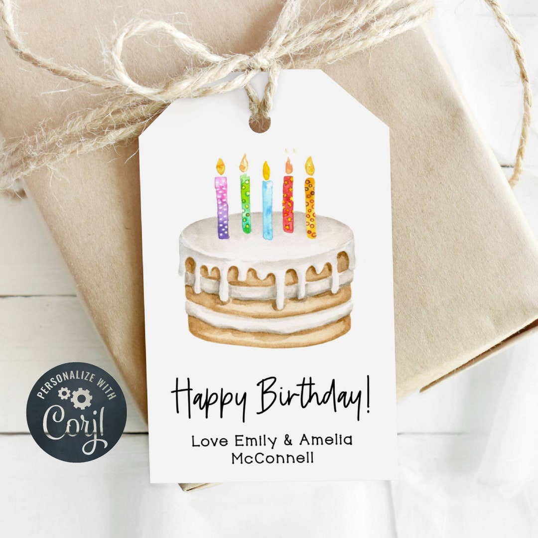 Printable Happy Birthday Gift Tag Template, Birthday Cake and Candles ...