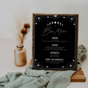 Tarot Card Wedding Bar Menu Template, Printable Gothic Halloween Moon ...