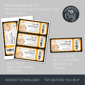 Halloween Spooky Movie Night Ticket Invitation Template, Printable ...