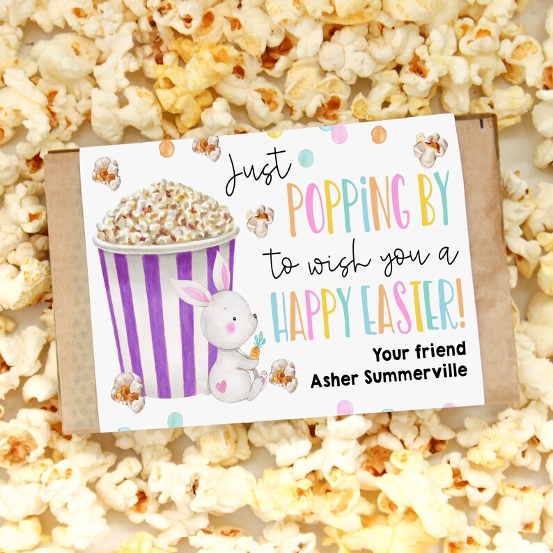 Easter Popcorn Wrapper Template, Printable Just Popping by Easter Bunny ...