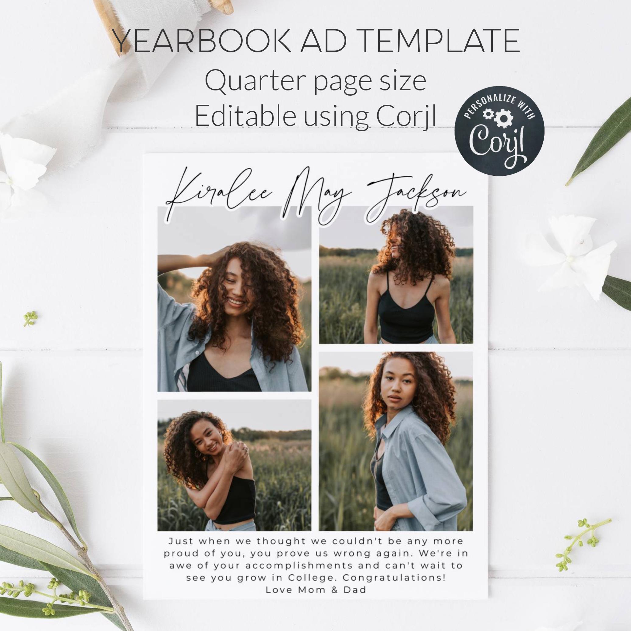 Quarter Page Graduation Yearbook Ad Template, High School Senior ...
