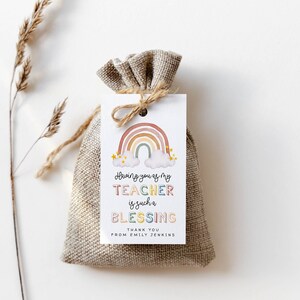 Printable Teacher Appreciation Gift Tag Template, Boho Rainbow Teacher ...