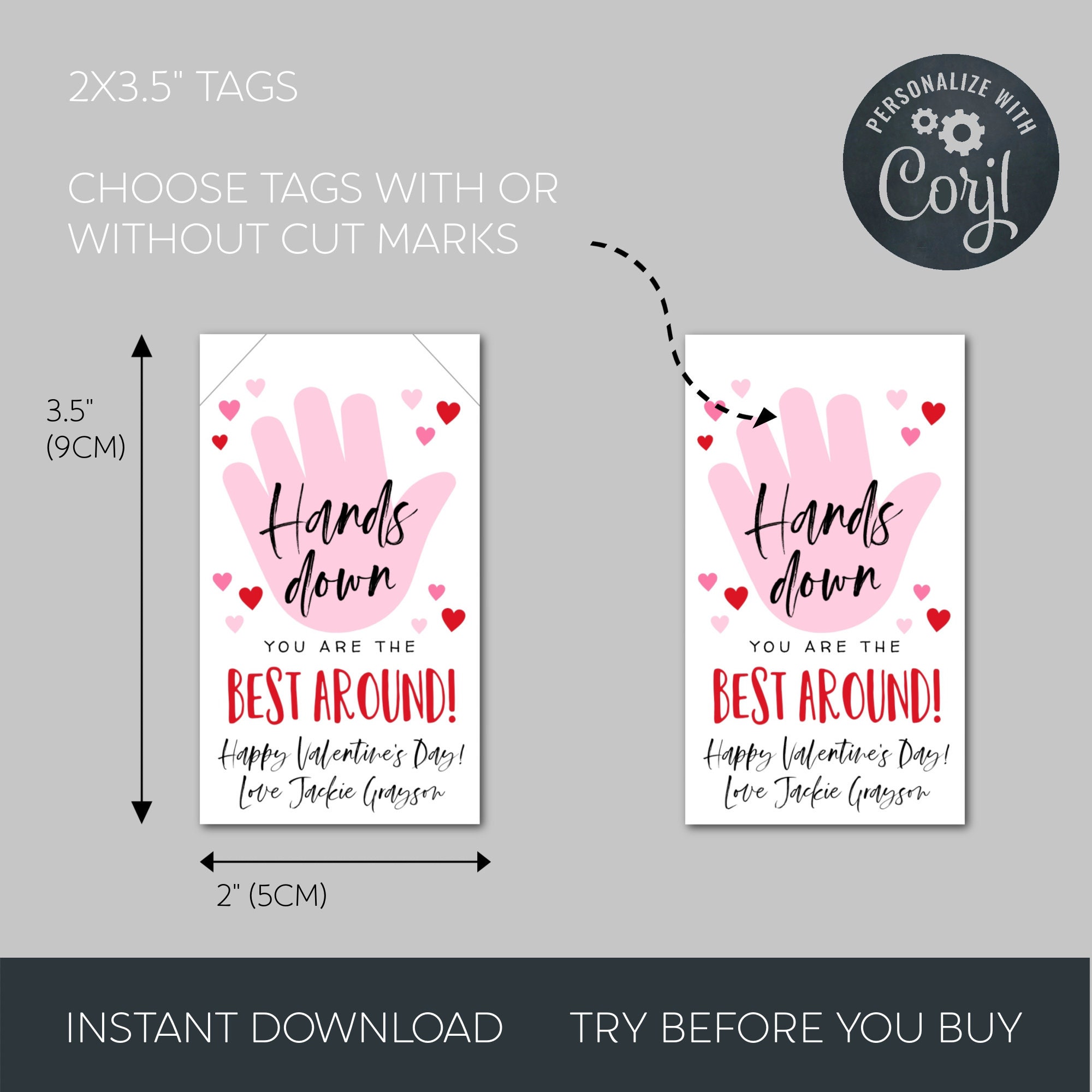 Hands Down You Are the Best Valentine's Day Gift Tag Template ...