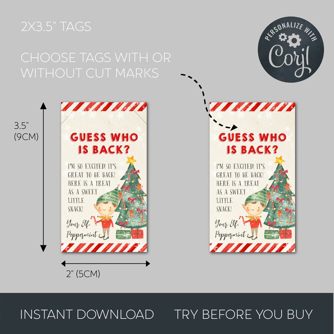 Editable Elf I'm Back Tags Printable Elf Treat Tags Elf - Etsy Canada
