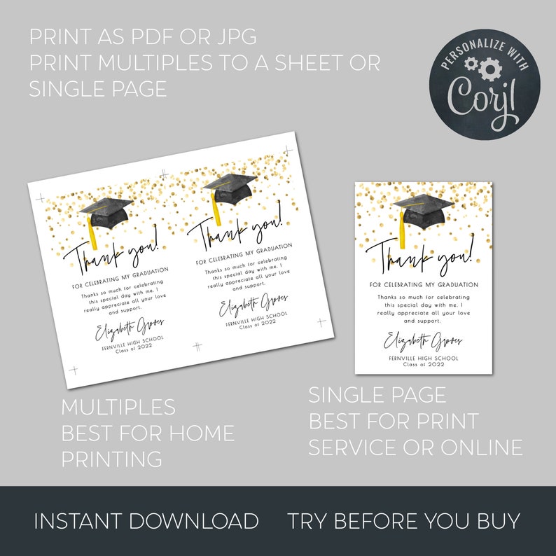Graduation Thank You Card Template Printable Editable - Etsy