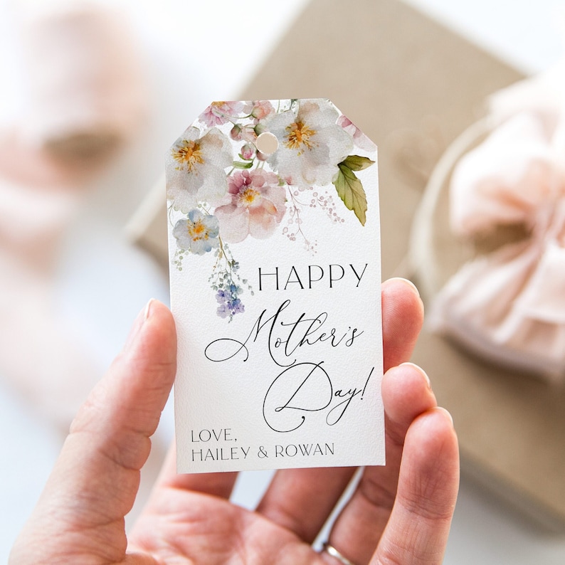 Floral Happy Mother's Day Gift Tag Template, Printable Watercolor ...