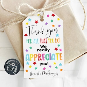 Thank You Gift Tag Template, Printable Teacher Employee Appreciation ...