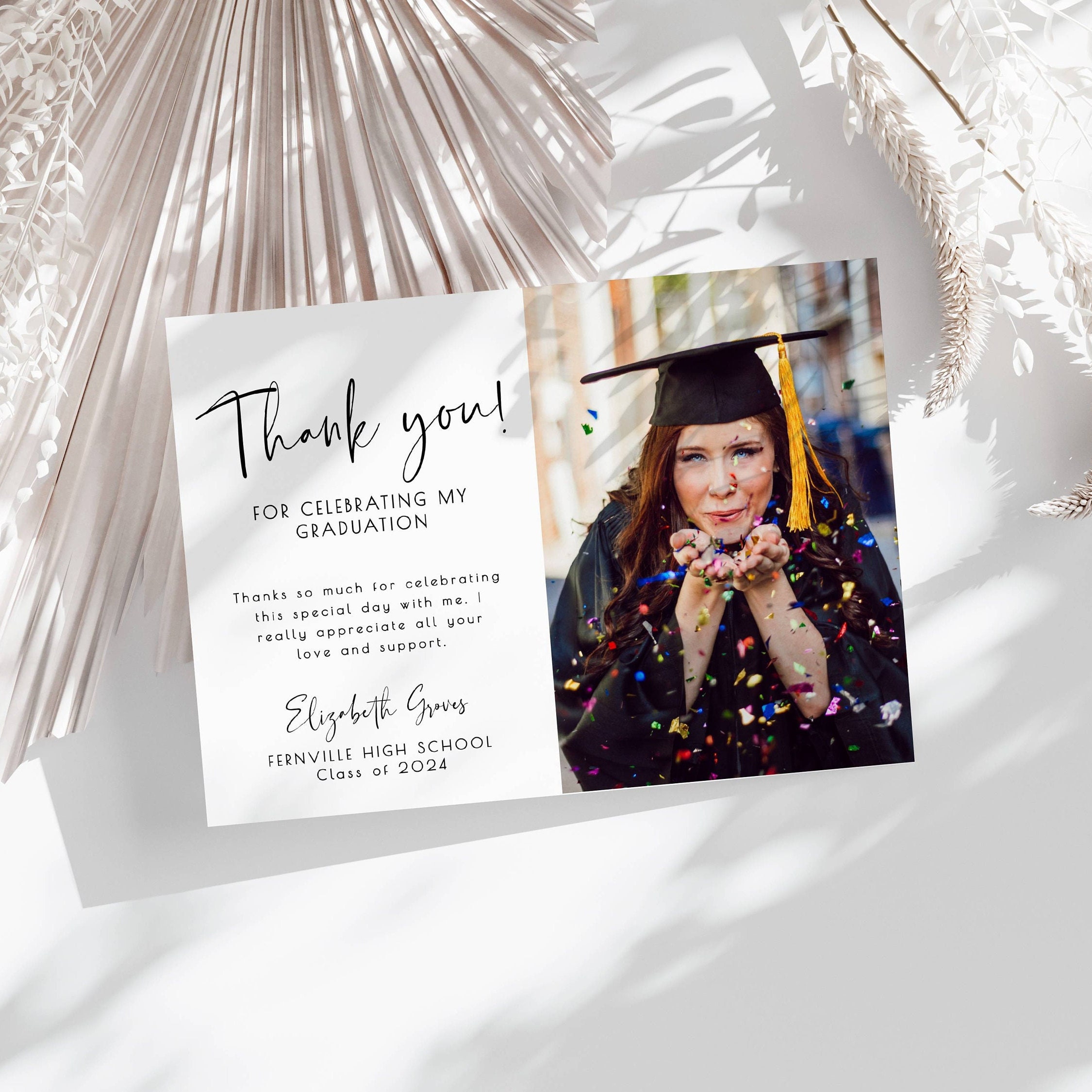 Graduation Photo Thank You Card Template, Printable Graduate Thank You ...