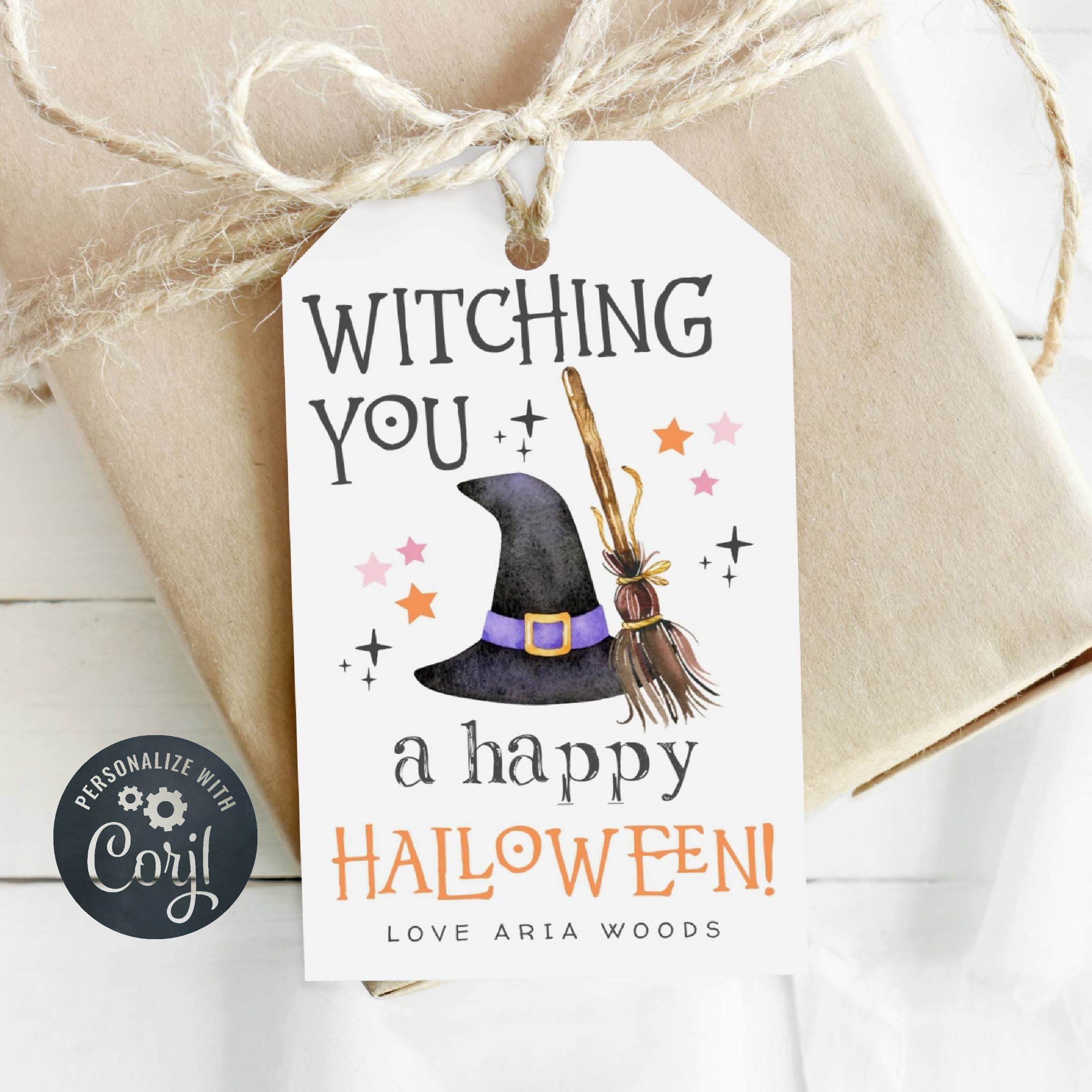 Witching You A Happy Halloween Gift Tag Template, Printable Cute Witch ...