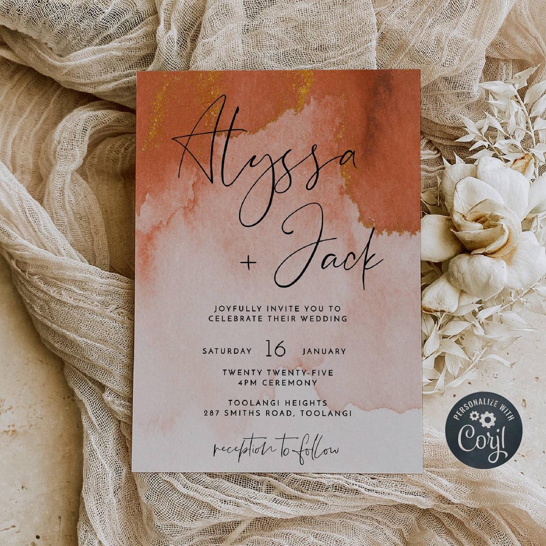 Rust & Gold Wedding Invitation Template, Printable Copper Wedding ...