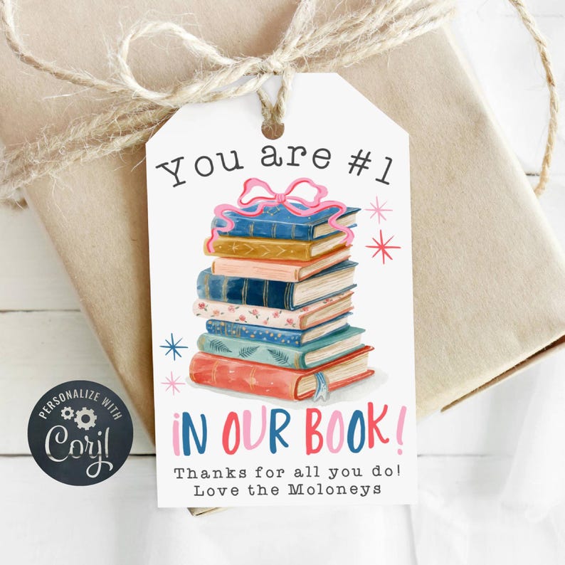 Book Lover Teacher Appreciation Gift Tag Template, Printable Number 1 ...