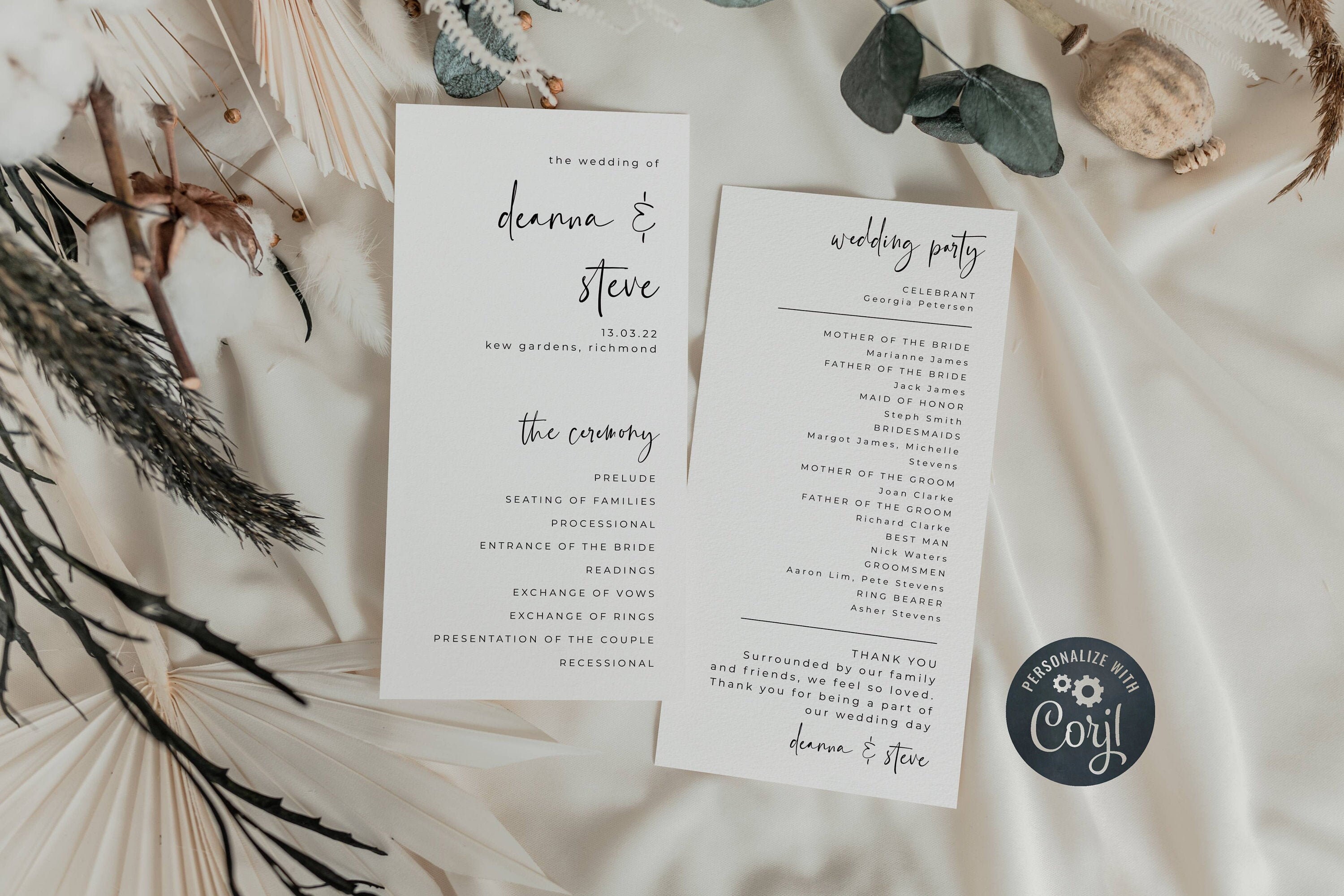 Modern Wedding Program Template Printable Minimalist Simple | Etsy