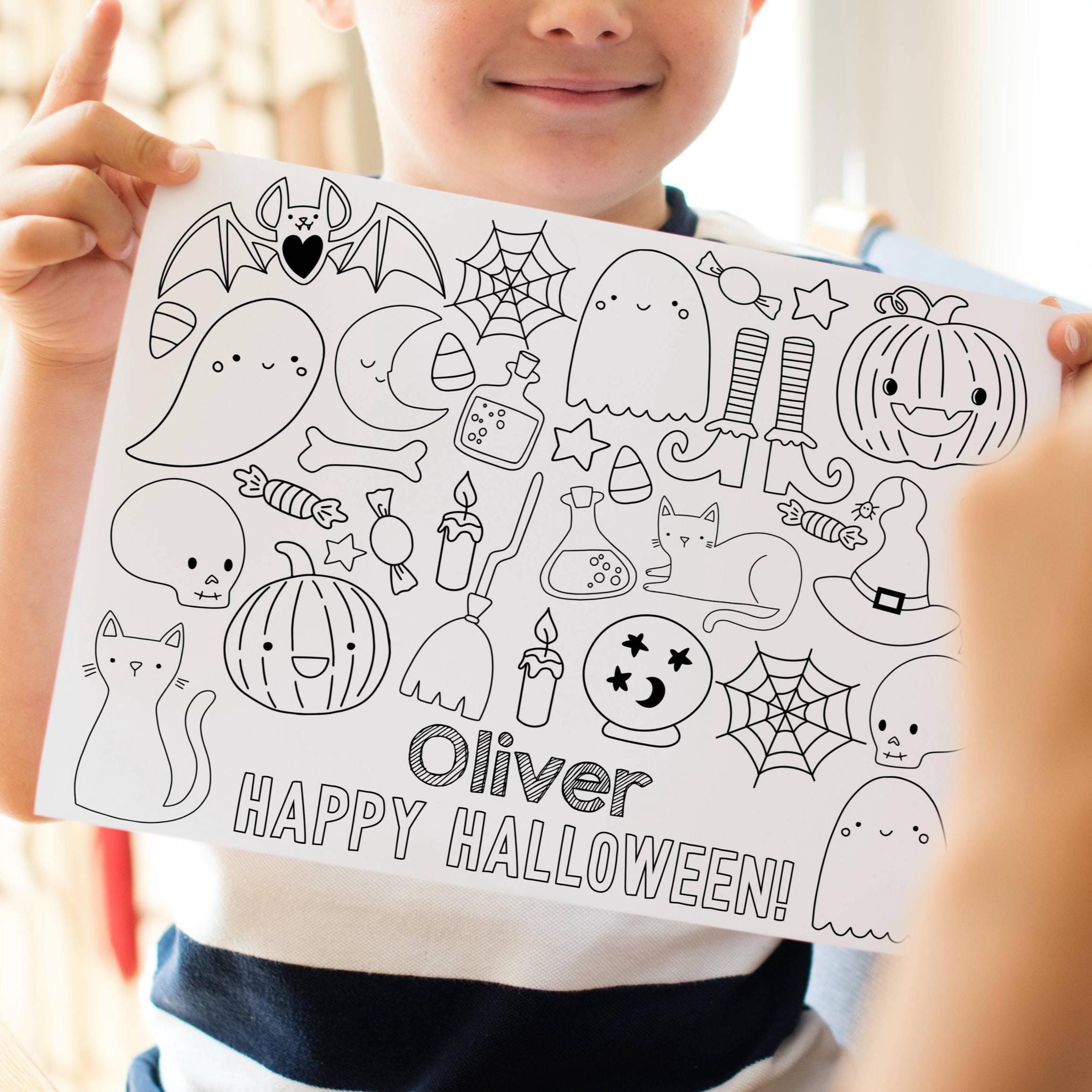 Halloween Coloring Placemat Template, Printable Kids' Spooky Activity ...