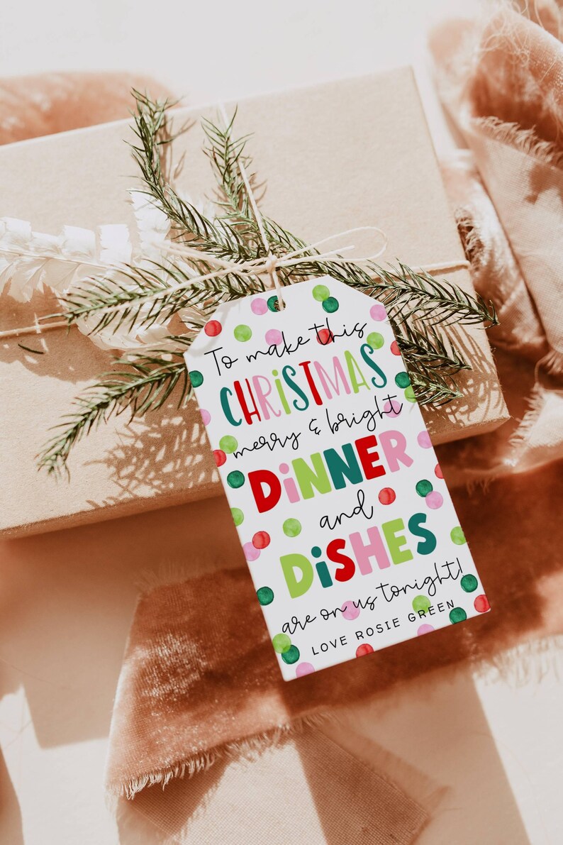 Christmas Dinner & Dishes Gift Tag Template, Printable Holiday Teacher ...