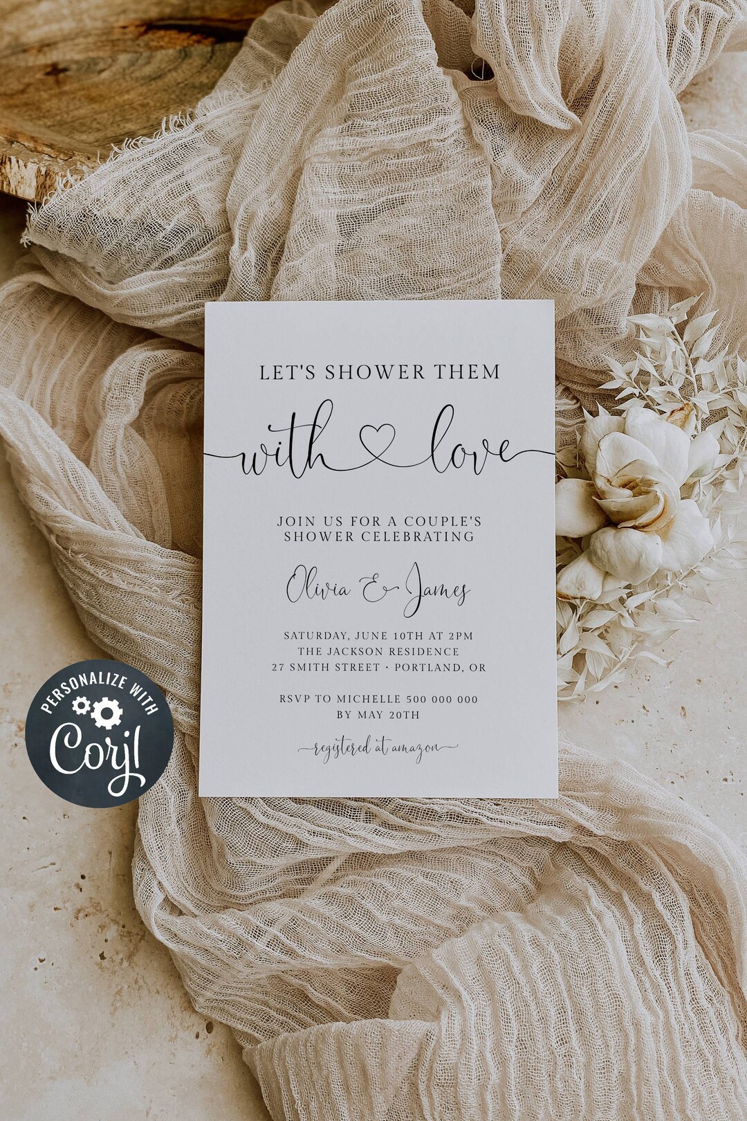 Modern Hearts Couples Shower Invitation Template, Printable Editable ...