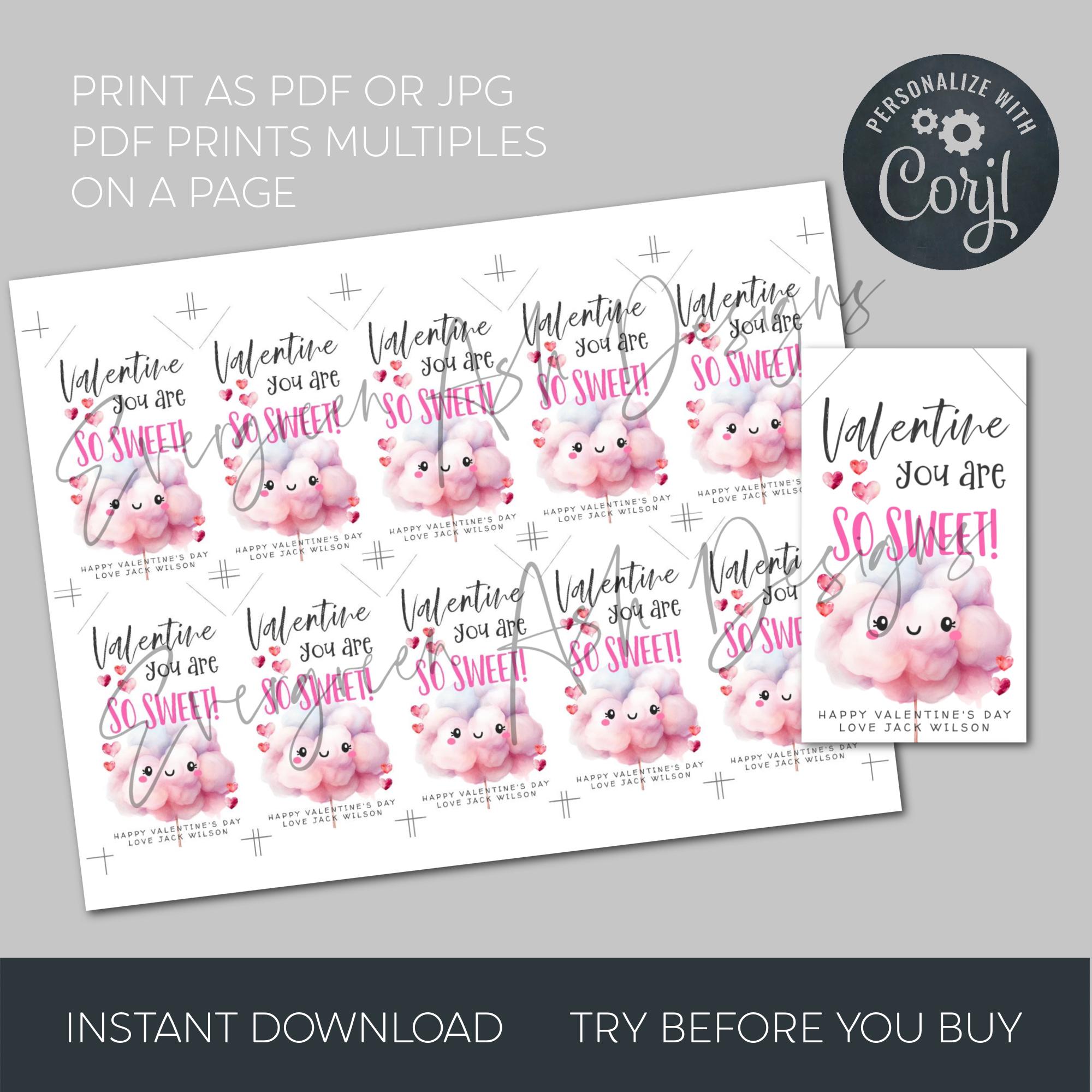 Cotton Candy Valentine's Day Gift Tag Template, Printable You Are so ...