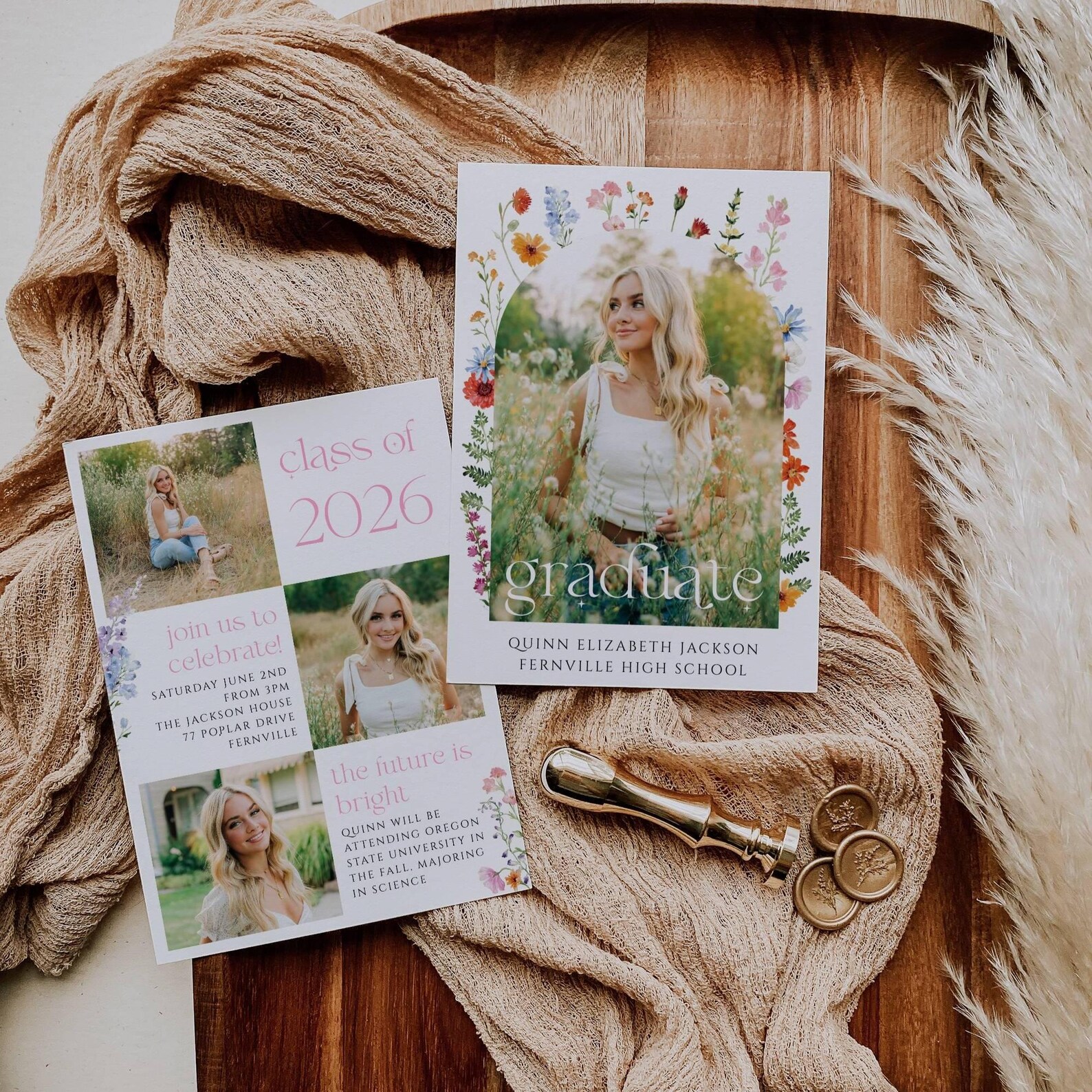 Wildflowers Graduation Party Invitation Template, Printable Arch Photo ...