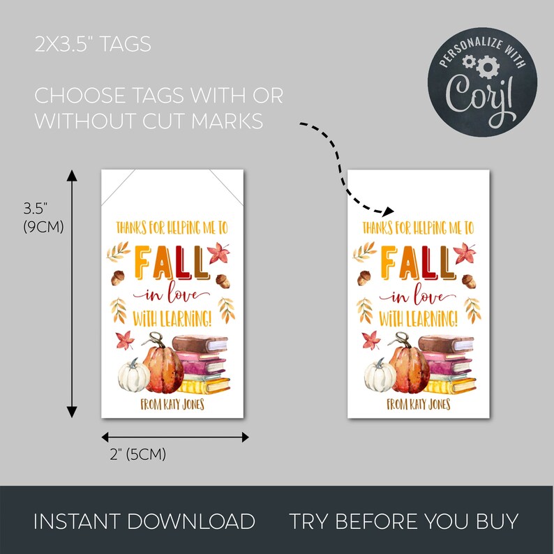 Printable Fall Teacher Gift Tags Editable Teacher - Etsy