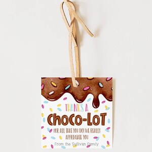 Chocolate Gift Tag Template, Printable Thanks A Choco-lot Square Favor ...