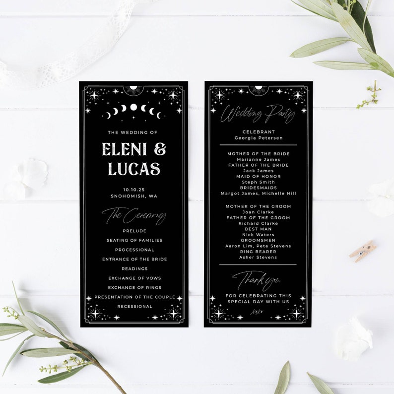 Tarot Card Wedding Program Template, Printable Gothic Halloween Order ...