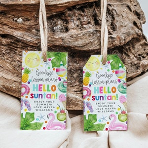 Goodbye Lesson Plans Hello Suntan Gift Tag Template, Printable Summer ...