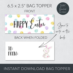 Printable Easter Treat Bag Toppers, Happy Easter Bunny Eggs Bag Topper ...