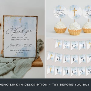 Blue & Gold Baptism Template Bundle, Printable Light Baby Blue ...