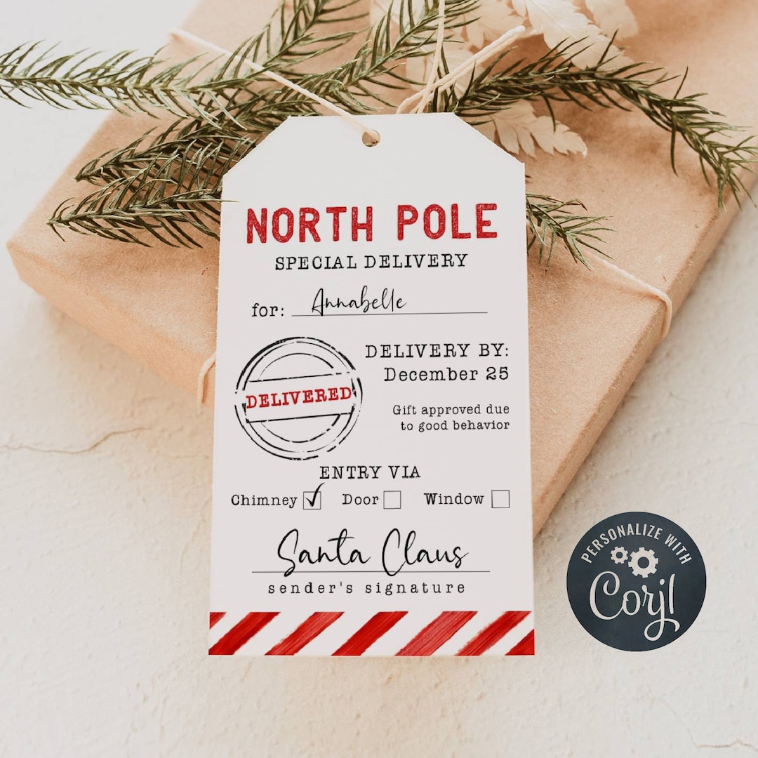 Printable North Pole Special Delivery Tag Template, Editable Santa Gift ...