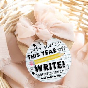 Back to School Pencil Round Gift Tag Template, Printable Let's Start ...