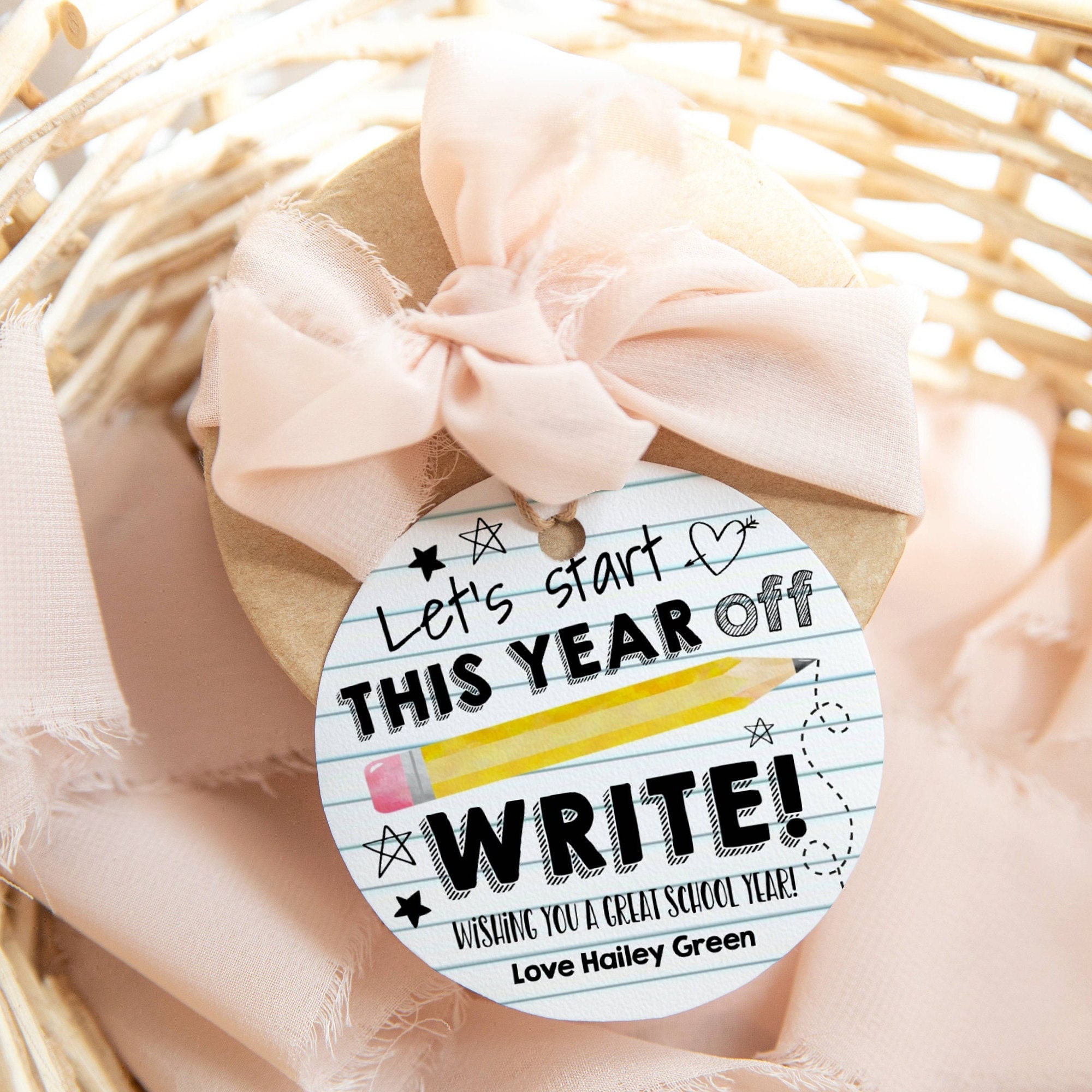 Back to School Pencil Round Gift Tag Template, Printable Let's Start ...