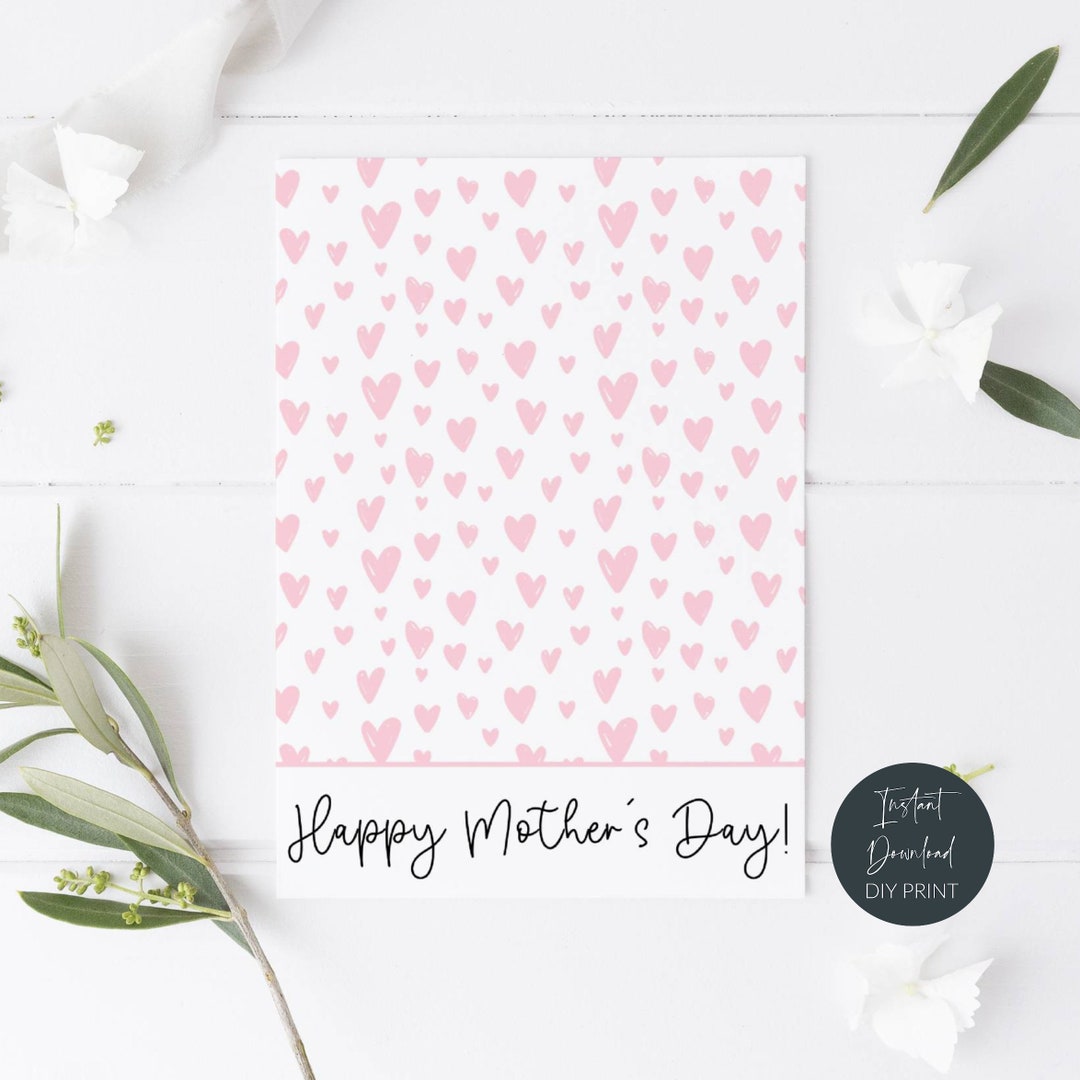 Printable Mother's Day Mini Cookie Card, Pink Hearts Cookie Card, Happy ...