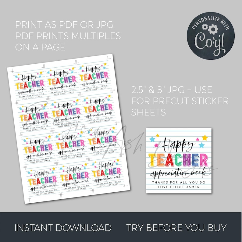 Teacher Appreciation Week Gift Tag Template, Printable Staff Goodie Bag ...
