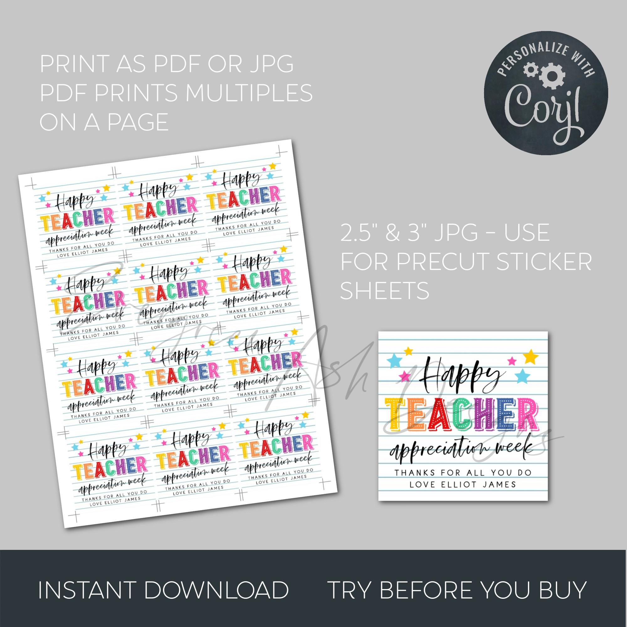 Teacher Appreciation Week Gift Tag Template, Printable Staff Goodie Bag ...