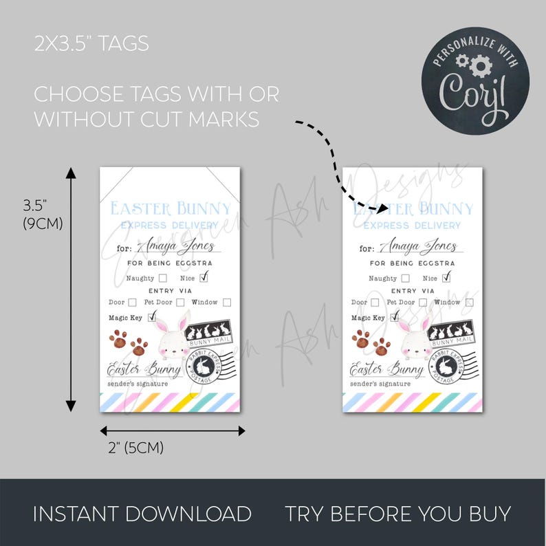 Easter Bunny Express Delivery Gift Tag Template, Printable Easter ...