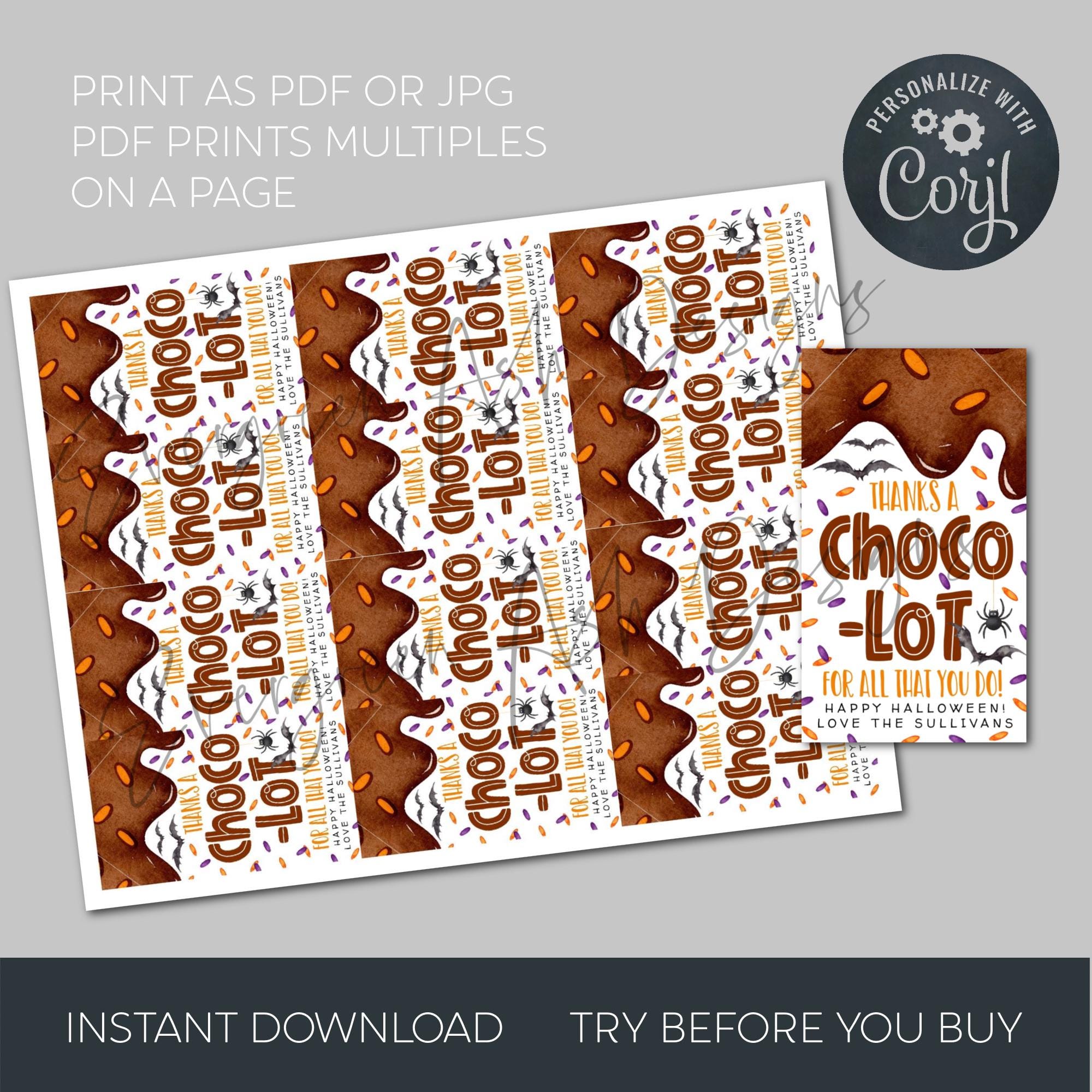 Halloween Chocolate Gift Tag Template, Printable Thanks A Choco-lot ...