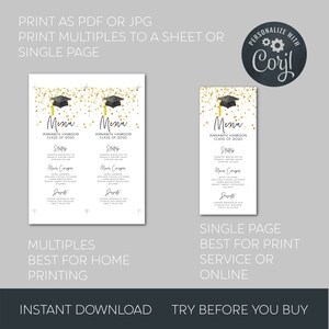 Graduation Dinner Menu Template, Printable Modern Graduate Table Decor ...
