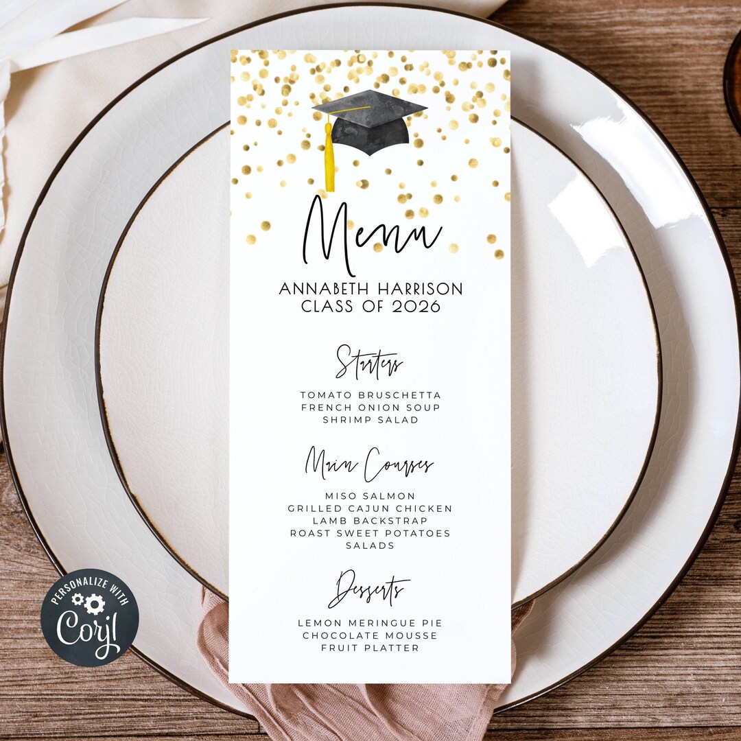 Graduation Dinner Menu Template, Printable Modern Graduate Table Decor ...