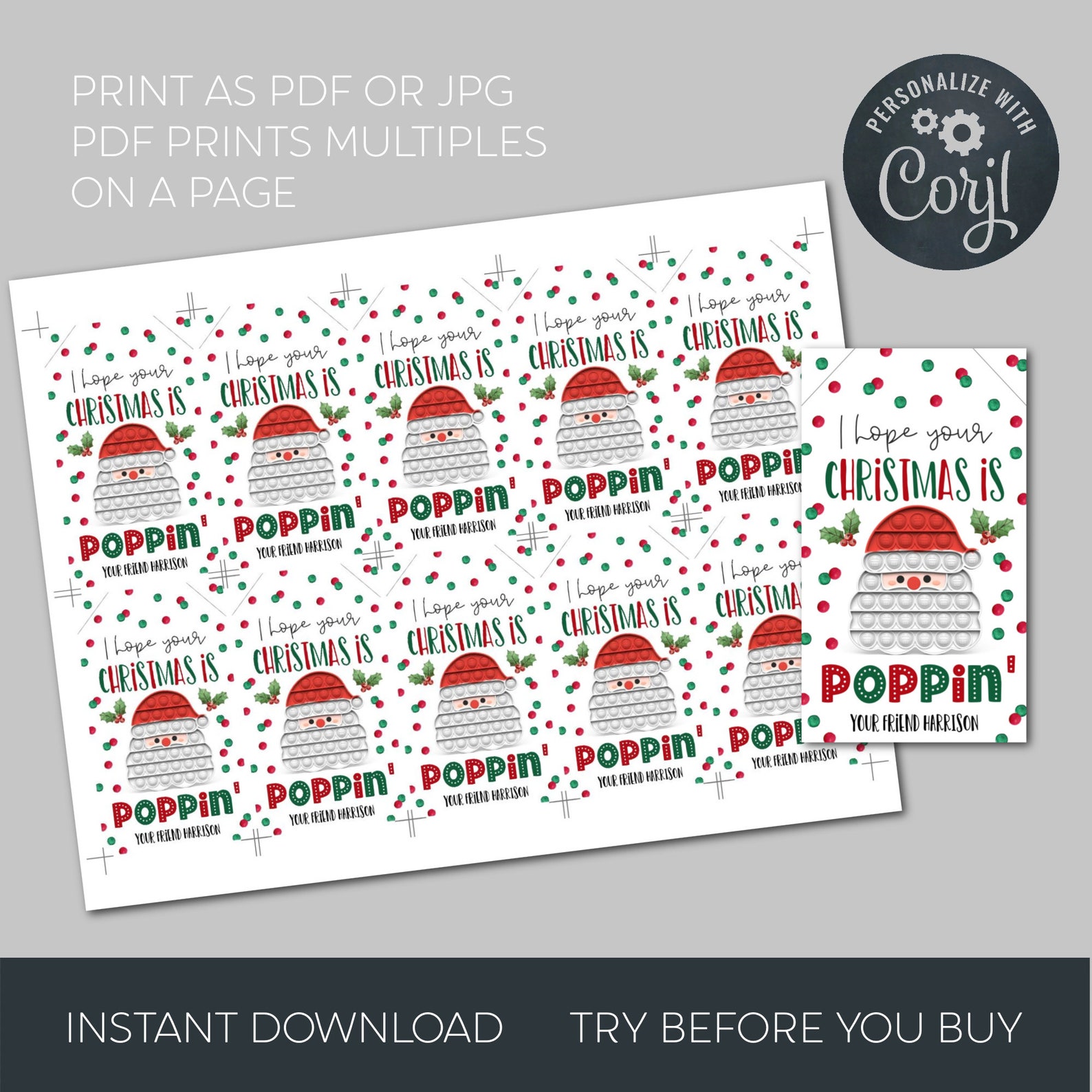 Christmas Pop It Gift Tag Template Printable Poppin' - Etsy