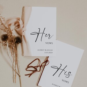 Minimalist Script Wedding Vow Cards Template, Printable Modern Vow ...