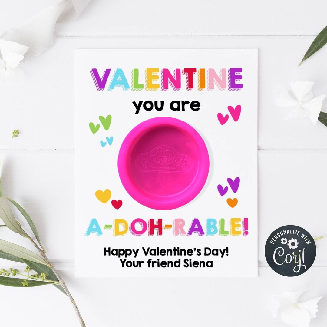 Play Dough Valentine's Day Card Template, Printable A-doh-rable Playdoh ...