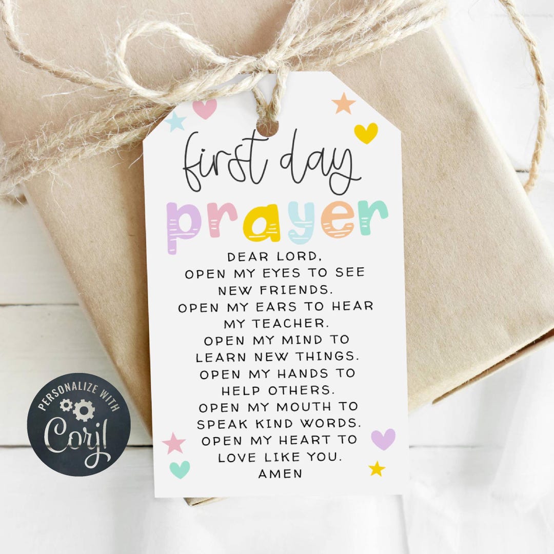 First Day of School Prayer Gift Tag Template, Printable Back to School ...