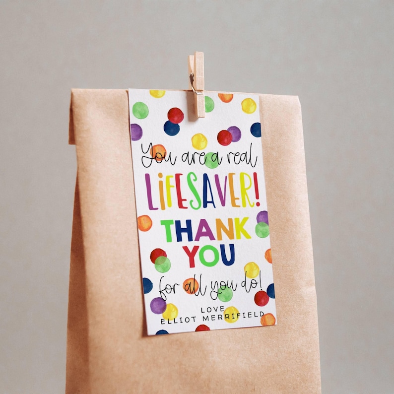 You Are A Lifesaver Gift Tag Template, Printable Teacher Staff Candy ...