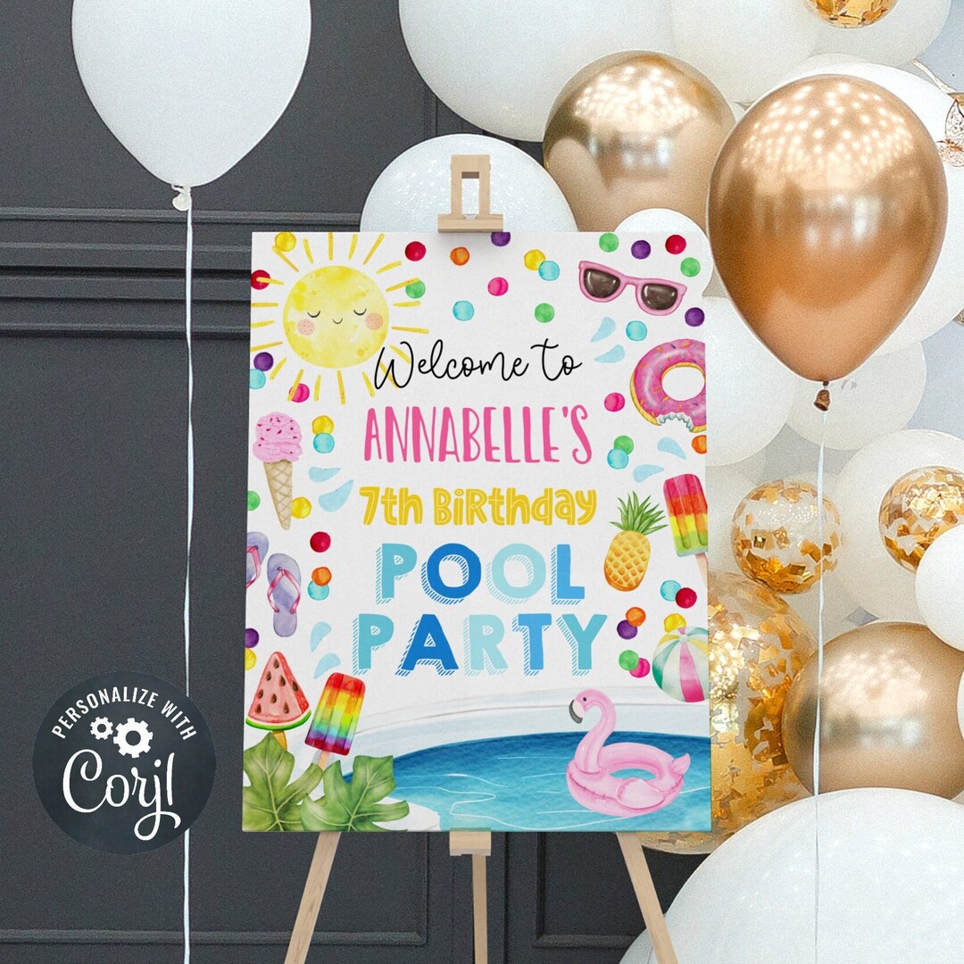 Editable Pool Party Welcome Sign Template, Printable Summer Birthday ...