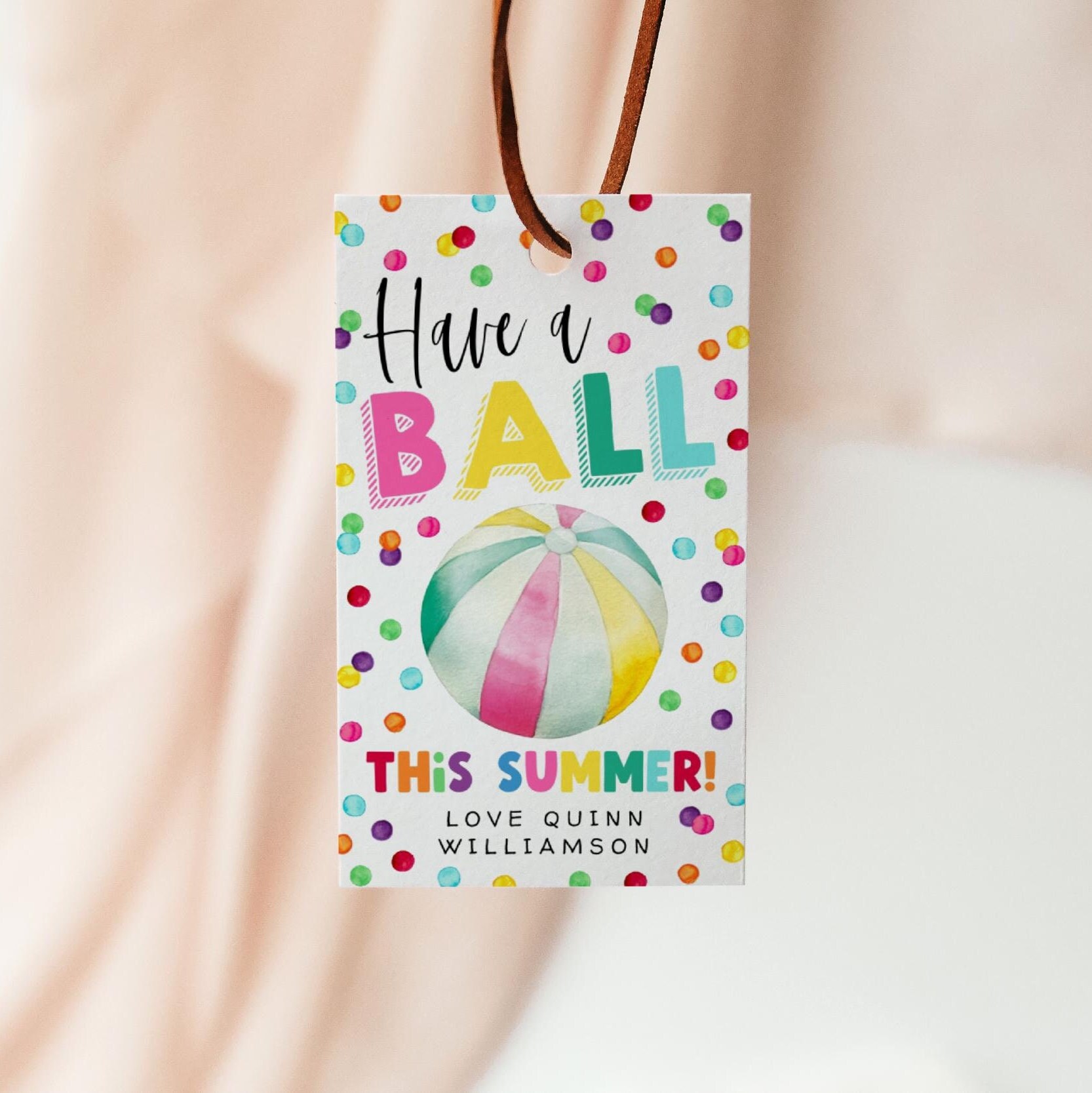 Summer Beach Ball Gift Tag Template, Printable End of School Favor Tag ...