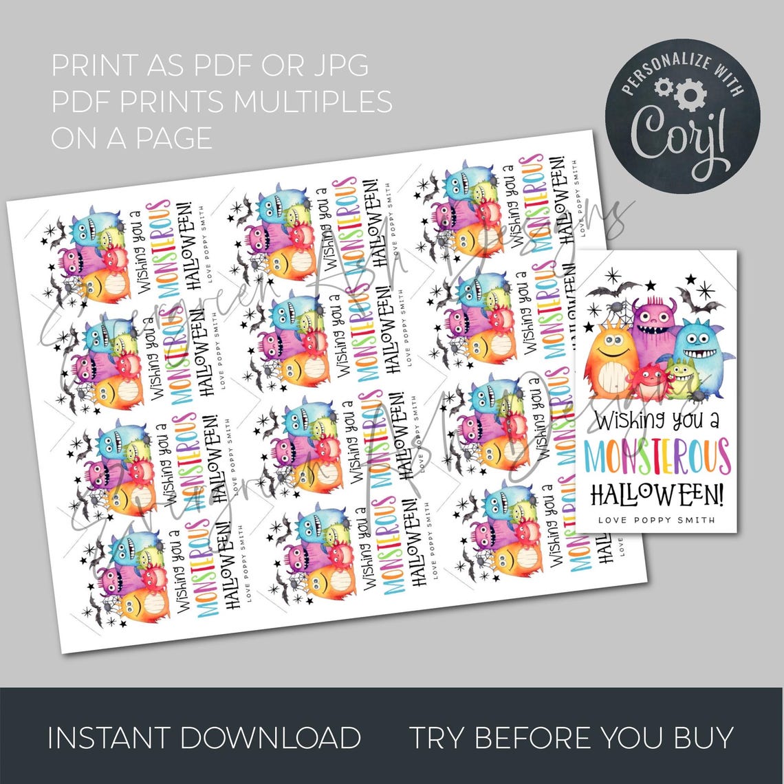 Halloween Monster Gift Tag Template, Printable Wishing You A Monstrous ...