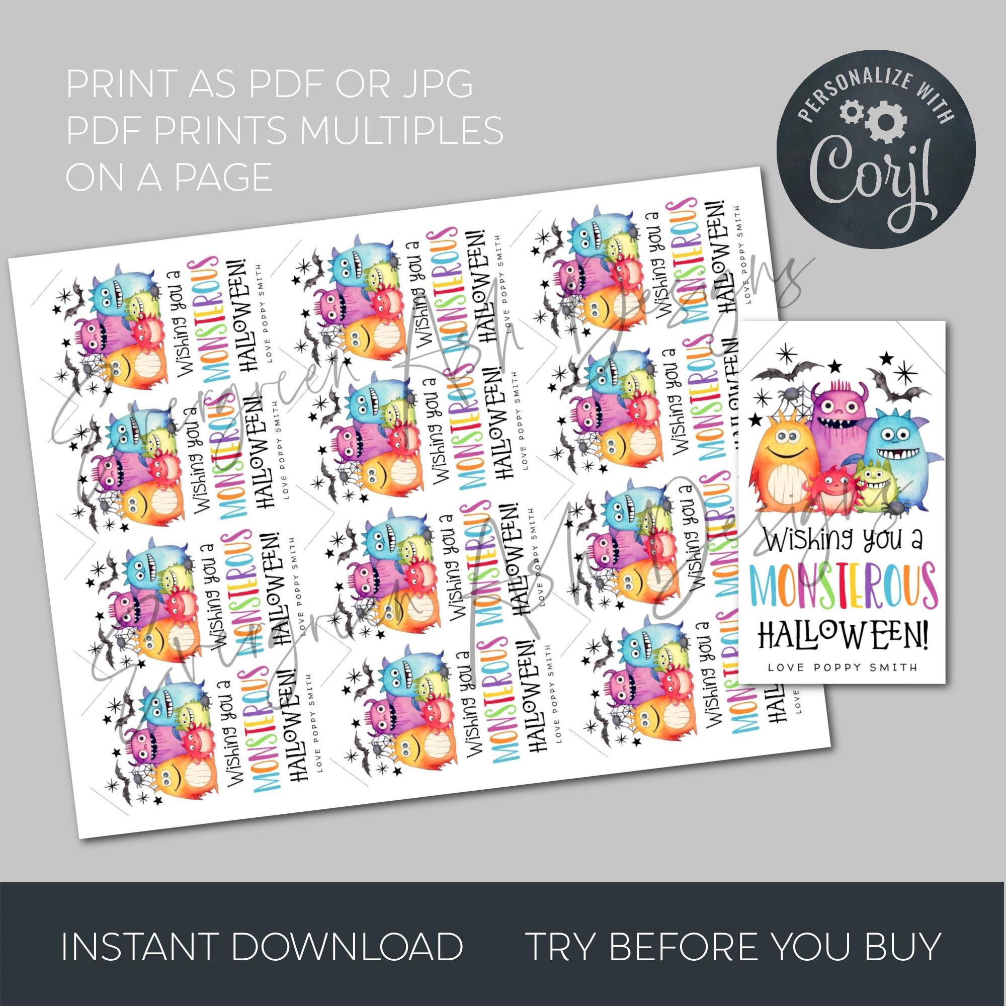Halloween Monster Gift Tag Template, Printable Wishing You A Monstrous ...