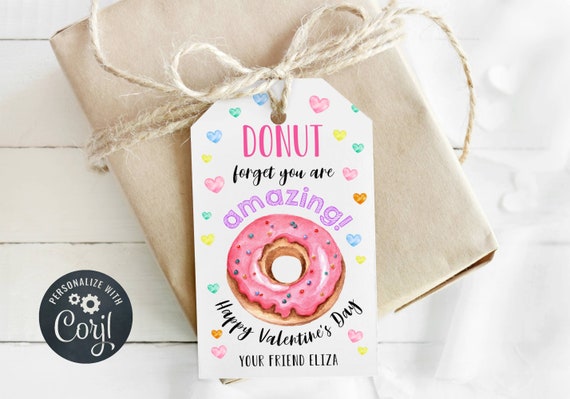 Donut Valentine's Day Gift Tag Template Printable Donut - Etsy