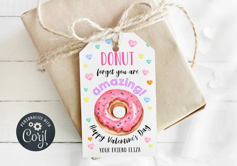 Donut Valentine's Day Gift Tag Template Printable Donut | Etsy