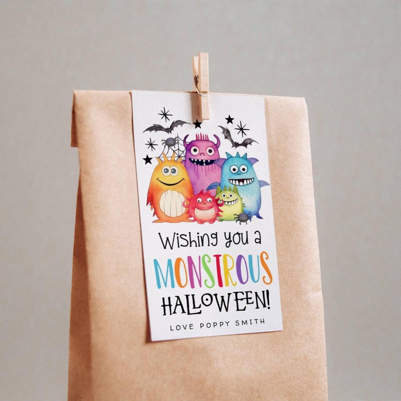 Halloween Monster Gift Tag Template, Printable Wishing You A Monstrous ...
