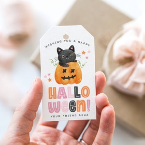 Halloween Cat Pumpkin Gift Tag Template, Printable Spooky Cute Kitty ...